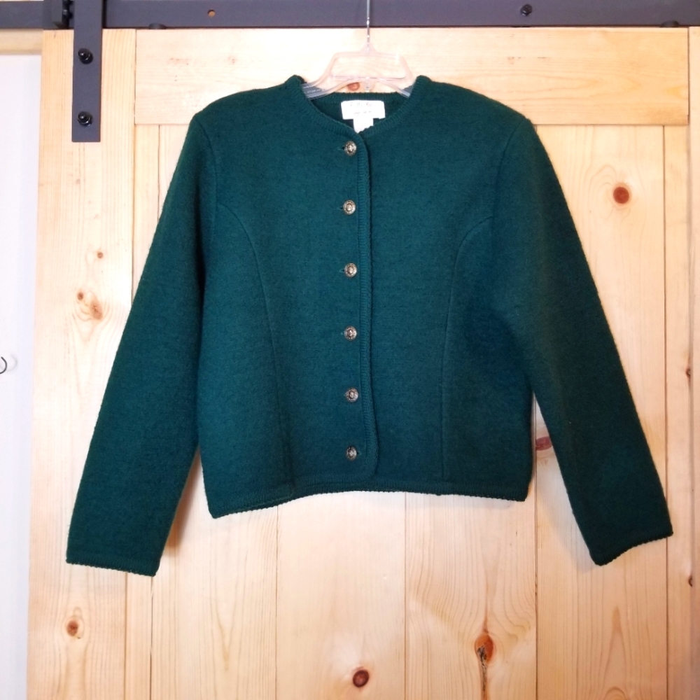Vintage Tally-Ho Wool Emerald Green Button Up Cardiga… - Gem